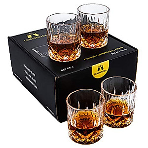 LEMONSODA Crystal Cut Old Fashioned Whiskey Glasses - 10oz Ultra-Clear Premium Lead-Free Crystal Glass Tumbler For Drinking Bourbon, Scotch, Cocktails (Set of 4)
