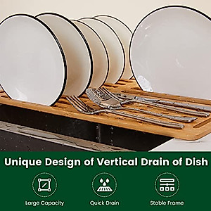 HOUSE AGAIN Foldable Bamboo Dish Drying Rack, Over The Sink Drying Rack, Dish Drainer for Kitchen Contertop, Multipurpose Over Sink Kitchen Accessories, Sturdy Bamboo Material, Hold up to 55lbs