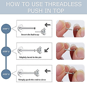 Fansilver 16G Threadless Push in Lip Rings Stainless Steel Tragus Helix Earrings Studs Nose Rings for Women Men Labret Jewelry Monroe Lip Rings CZ Medusa Cartilage Piercing Jewelry 8mm