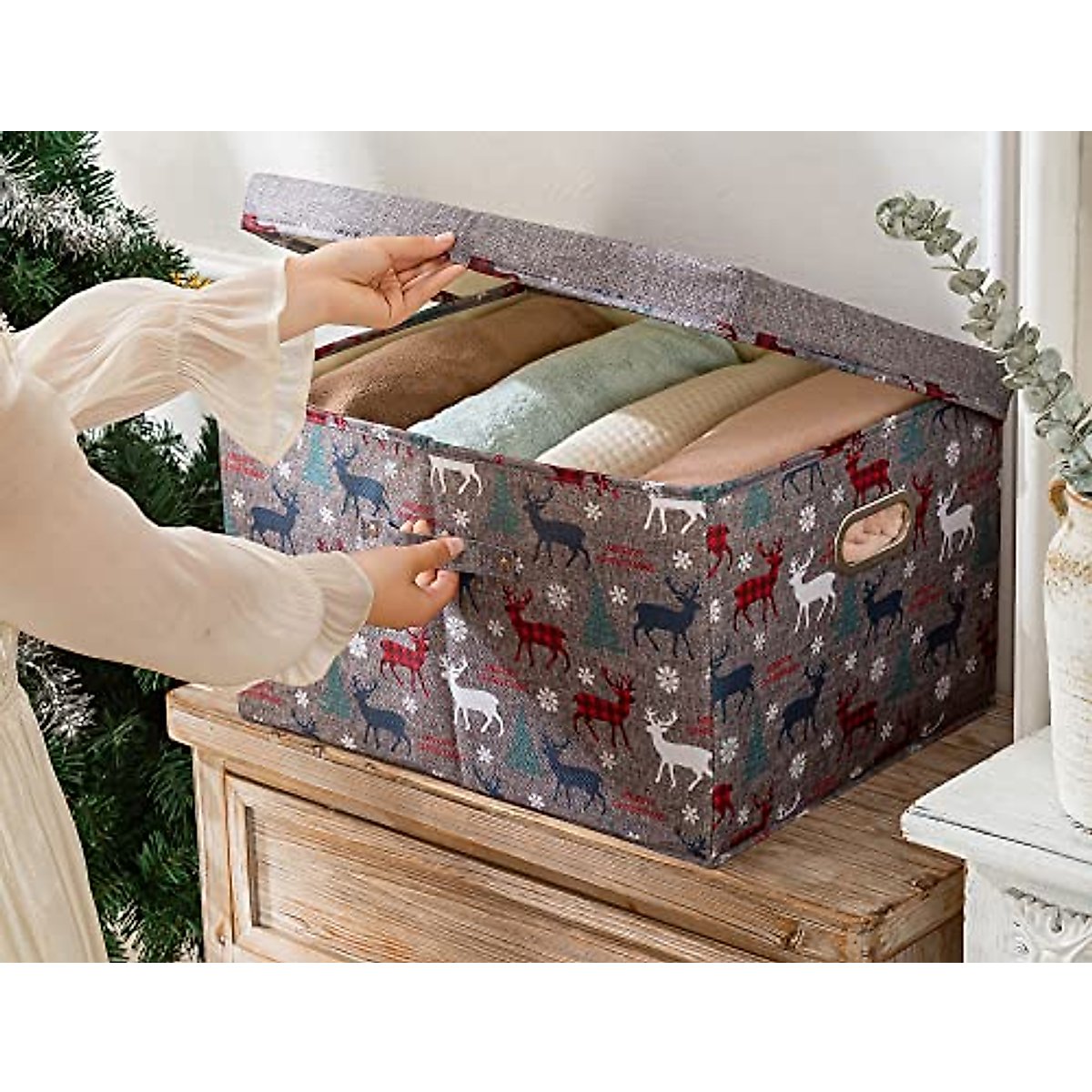 Nopuper Large Toy Box Storage Organizer with Lid,2 Packs, Foldable Shelf Storage Bins, Sturdy PP Interlayer,Hard Bottom and Sides, 20"*16"*12"