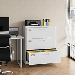 Lateral File Cabinet with Lock, 3 Drawer Lateral Filing Cabinet, Metal Lateral File Cabinet for Home and Office, Metal Storage File Cabinet for Hanging Files Letter/Legal/F4/A4 Size