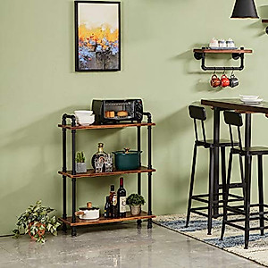 Anynice Industrial Bookshelf, Pipe Shelves, Industrial Pipe Shelving, 3 Tier Bookshelf,Pipe Bookshelf,Industrial Pipe Shelf(Rustic Brown, 29.5" L x 11.8" W x 39" H)