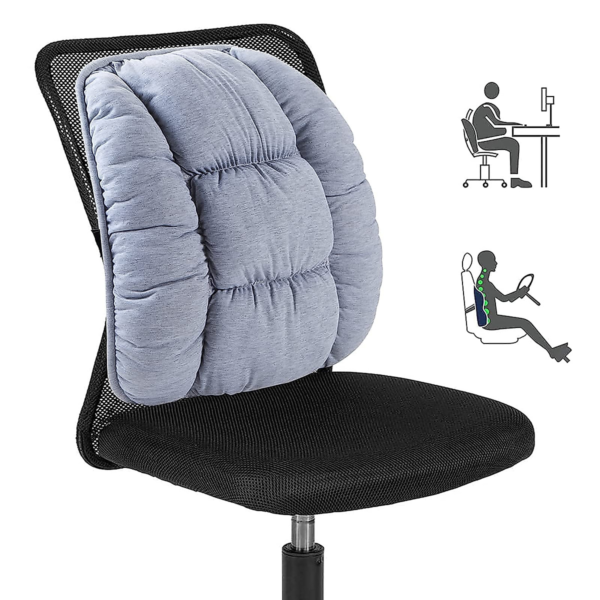 Big Hippo Lumbar Support Back Cushion and Seat Cushion for Car Seat or Office Chair(Gray)