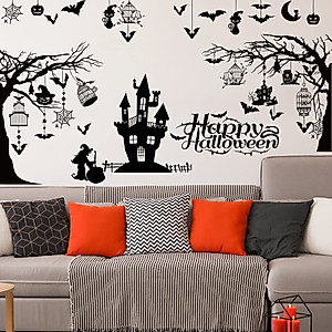 3 Sheets Halloween Wall Decals Tall Halloween Home Wall Decal Bats Ancient Castle Halloween Home Decor Removable DIY Wall Art for Halloween Party Supplies(Stylish Style)