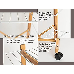 Scandinaf Foldable Clothes Drying Rack | Collapsible Drying Racks for Laundry | Extra Large and Heavy Duty Clothing Drying Rack with Iron Wires and Wooden Legs and 2 Levels with 91 Ft Drying Area
