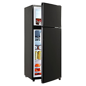 OOTDAY Compact Refrigerator, Double Door Mini Fridge, 7-LEVEL Refrigerator with Freezer, 3.5 Cu Ft, For Home, Office, Dorm, Garage or RV(Black)