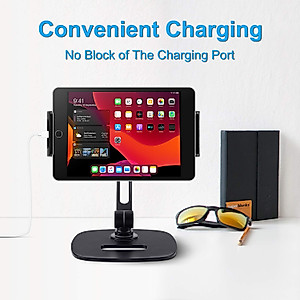 B-Land Adjustable Tablet Stand, Desktop Tablet Holder Mount Foldable Phone Stand with 360° Swivel Phone Clamp Mount Holder, Compatible with 4-13" Tablets/Phones,Nintendo Switch, Kindle (Black)