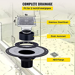 VEVOR Shower Curb Kit, 38"x60" Watertight Shower Curb Overlay with 4" ABS Offset Bonding Flange, 4" Stainless Steel Grate, 2 Cuttable Shower Curb and Trowel, Shower Pan Slope Sticks Fit for Bathroom