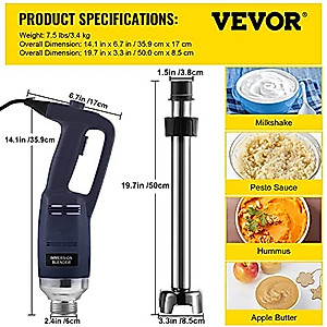 VEVOR Commercial Immersion Blender Constant Speed Heavy Duty Immersion Blender 350W Commercial Hand Mixer 304 Stainless Steel Hand Blender Commercial with 19.7" Removable Shaft for Kitchen Mixing