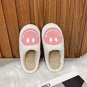 PLMOKN Slippers for women indoor and outdoor men open toe fluffy cute smile face slippers,B-Pink/8.5-9.5