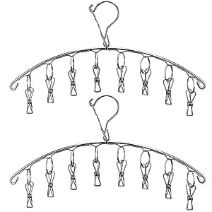 WudTus 2Pcs Clothes Drying Hanger with 16 Clips, Stainless Steel Sock Air Drying Rack, Windproof Anti-Lost for All Small Laudry Item and Herbs