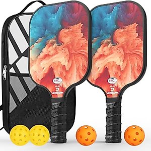 VINSGUIR Pickleball Paddles Set of 2, USAPA Approved Fiberglass Surface, Pickleball Rackets with Balls and Bag, Gifts for Women & Men