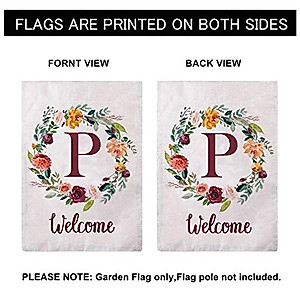ULOVE LOVE YOURSELF Letter P Garden Flag with Flowers Wreath Double Sided Print Welcome Garden Flags Outdoor House Yard Flags 12.5 x 18 Inch(P)