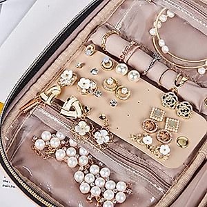 NISHEL Travel Jewelry Organizer Folio, Jewelry Rolls for Necklaces, Earrings, Rings, Bracelets, Watch, Pink