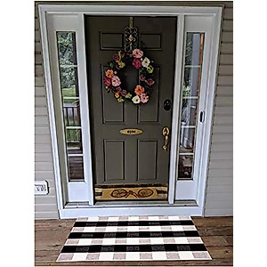 Cotton Buffalo Plaid Rugs 27.5x43 Inches Black and White Checkered Front Porch Plaid Door Mats Woven Washable Layered Welcome Mat for Kitchen Carpet Outdoor Porch Entry Way Decor