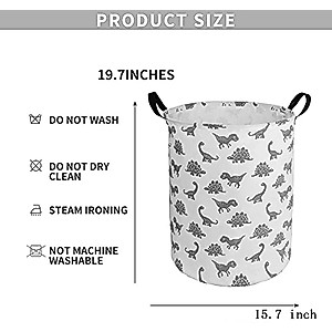 HUAYEE 19.6 Inches Large Laundry Basket Waterproof Round Cotton Linen Collapsible Storage bin with Handles for Hamper,Kids Room,Toy Storage(Dinosaur)