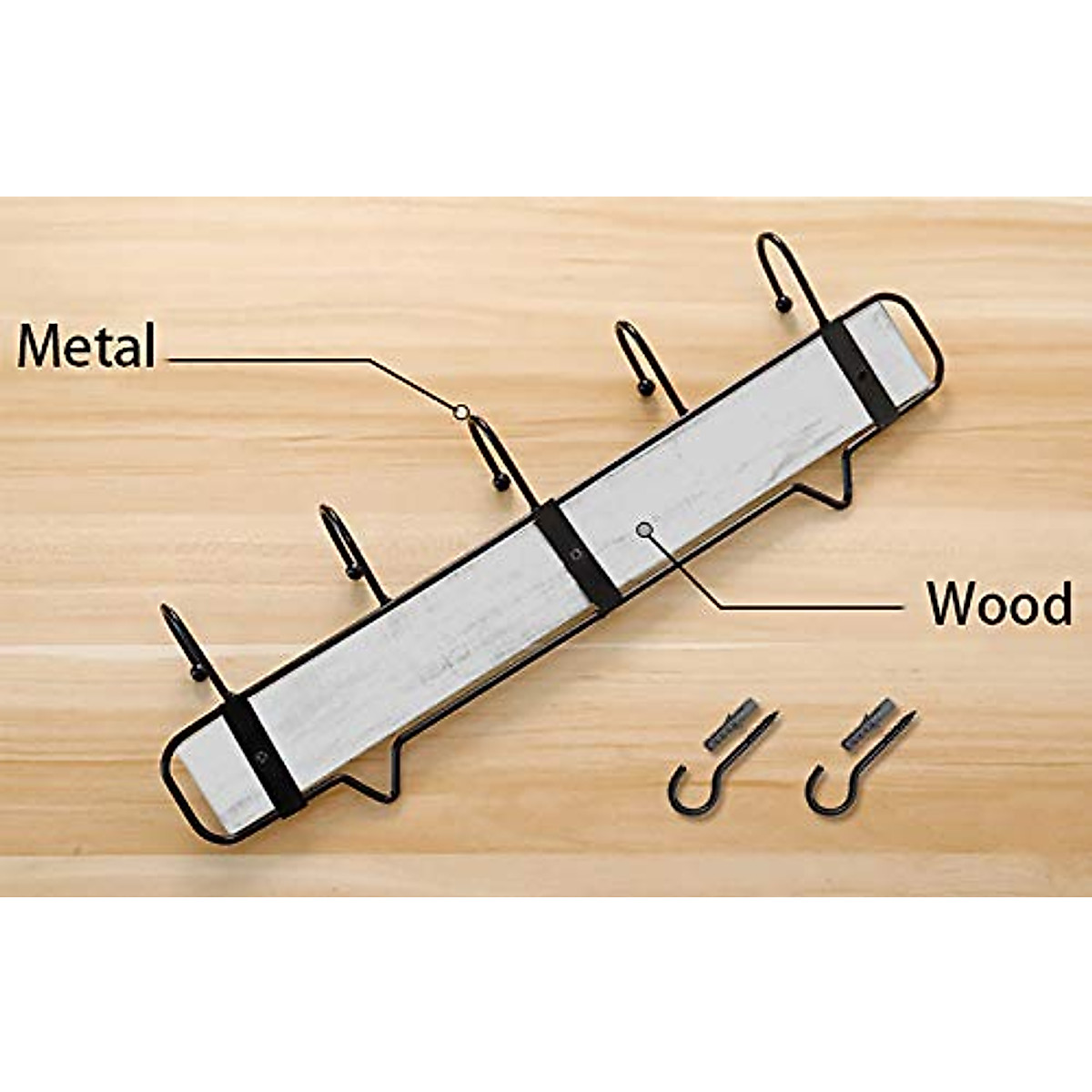 Zembros Coat Rack Wall Mounted, Set of 3 Hangers With Different Sizes (6,5 and 4 hooks), With Wood and Metal the hook Rail Can be for Coat Hat Purse Keys-Perfect for Your Entryway, Bedroom and Kitchen