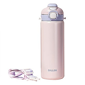 Qengyeen Kids Parent-child Thermos Water Bottle Stainless Steel Metal Insulated Water Bottles with Straw and Strap for Girls Boys for School Gifts,14 ounce 24ounce,pink