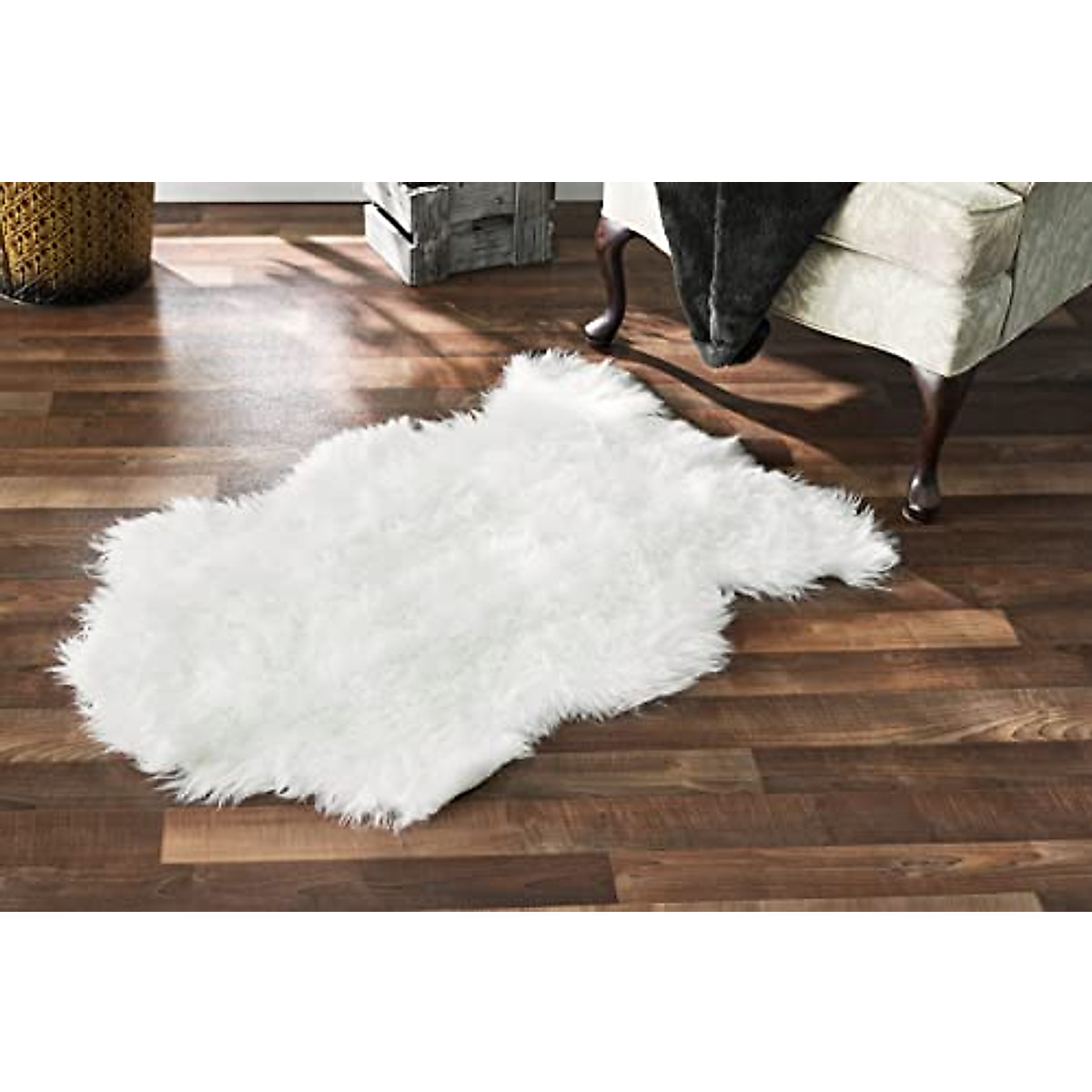 Silky Soft Faux Fur Rug, 2 ft. x 4 ft. White Fluffy Rug, Made in France, Sheepskin Area Rug, Shaggy Rug for Living Room, Bedroom, Kid's Room, or Nursery, Home Décor Accent with Non-Slip Backing
