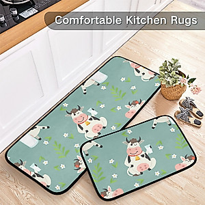 MCHIVER Farm Cow Kitchen Rugs Set Anti Fatigue Kitchen Mat 2 Pieces for Floor Non-Slip Cushioned Runner Rug Standing Mat for Kitchen Bedroom Bathroom Home Decor