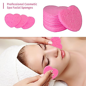 Facial Sponges Compressed Natural Cellulose Sponge Spunspon Round/Heart Shape Face Sponge for Face Cleansing Exfoliating and Makeup Removal 100 Count / 2 - Pack, Pink