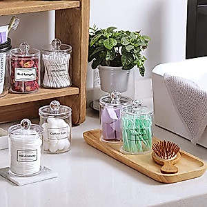 10 Pack Qtip Holder Dispenser for Cotton Ball, Cotton Swab, Cotton Round Pads, Floss - 10 oz Clear Plastic Apothecary Jar Set for Bathroom Canister Storage Organization, Vanity Makeup Organizer