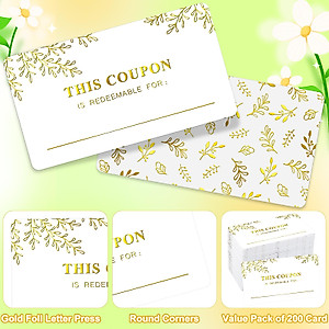 Kosiz 200 Pcs Blank Coupon Cards Gift Certificates for Small Business, 3.5 x 2 DIY Redeem Voucher Cards Services Coupon for Birthday Spas Hair Salons Restaurants