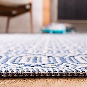 SAFAVIEH Montauk Collection Runner Rug - 2'3" x 6', Ivory & Navy, Handmade Flat Weave Boho Farmhouse Cotton, Ideal for High Traffic Areas in Living Room, Bedroom (MTK333B)