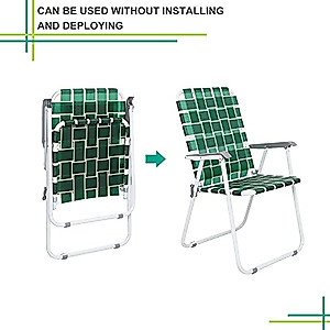 Outvita Webbed Lawn Chairs Set of 2, Foldable Alloy Steel Patio Chairs Stable Frame Outdoor Chair for Camping, Fishing, Beach, Poolside, Backyard and BBQ (Green&Khaki)