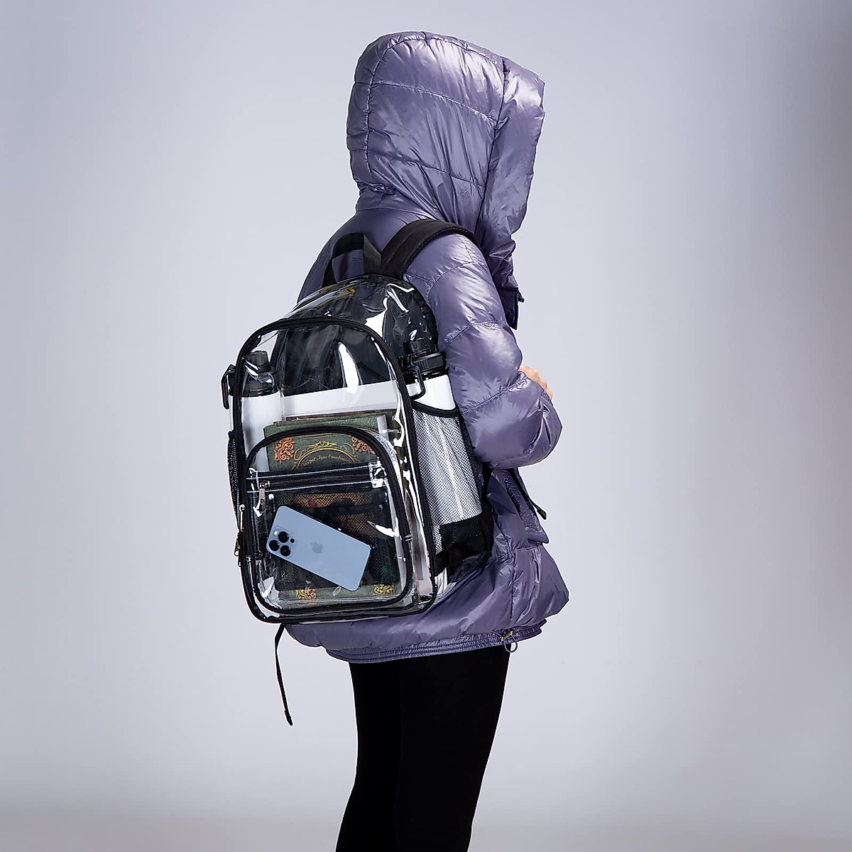 Clear Backpack, Heavy Duty Transparent See Through Bag, Waterproof Rucksack for Women Men Girls Boys to School College Security Travel Hiking Stadium Sports