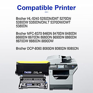 ALUMUINK 2 Pack DR520 TN550 High Yield Compatible Drum Unit & Toner Cartridge Replacement for Brother HL-5250DN/DNT 5270DN 5280DW 5350DN/DNLT 5370DW/DWT Drum Unit Printer (1 Toner, 1 Drum)