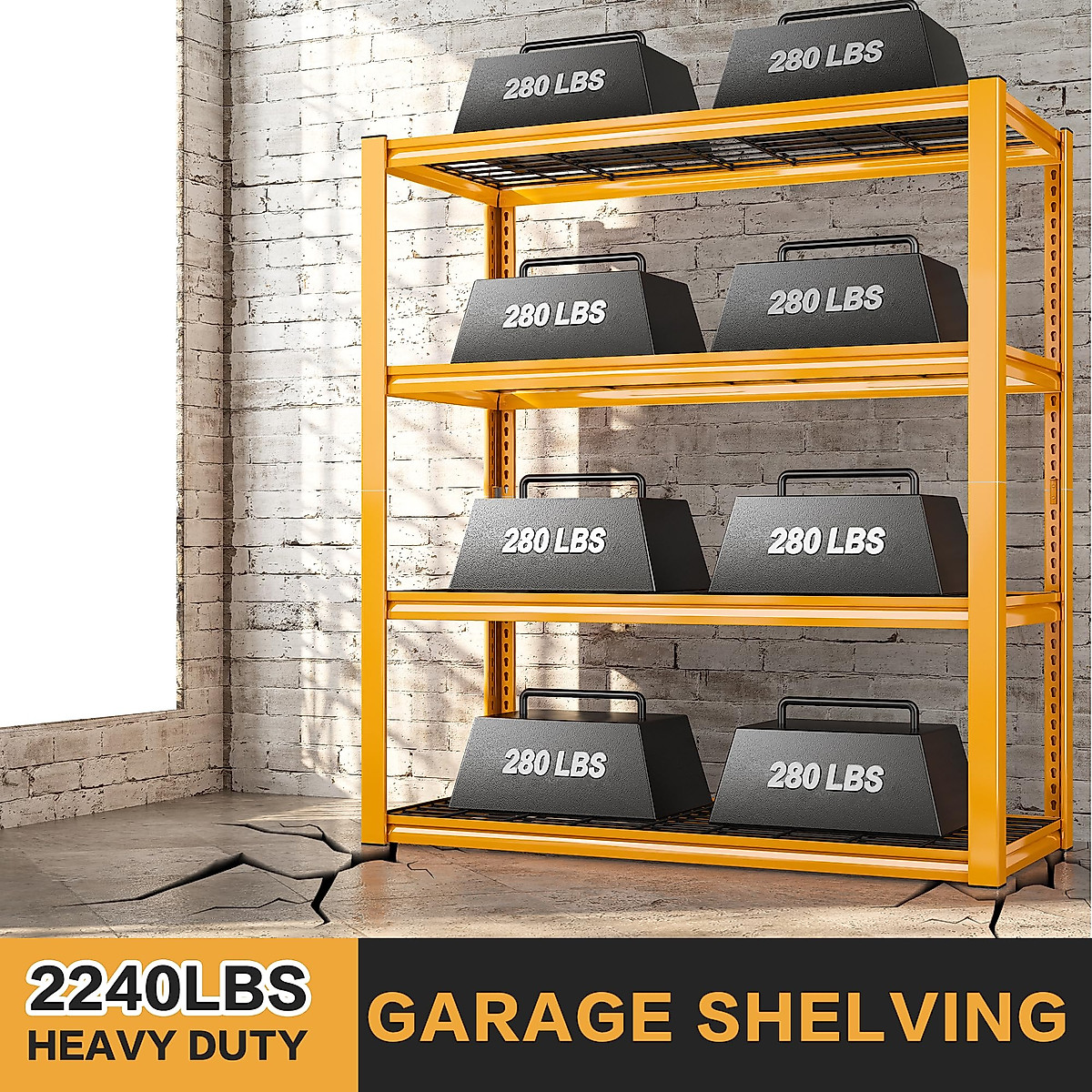 REIBII 40" W Garage Shelving 2240LBS Storage Shelves Heavy Duty Shelving 4-Tier Adjustable Metal Shelves for Storage Rack Industrial Utility Shelf for Garage Pantry Warehouse,40" W X59.5 HX19.5 D