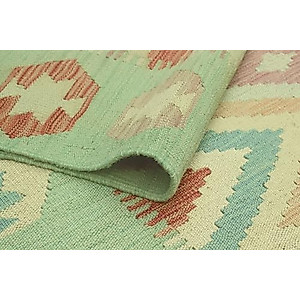 Noori Rug - Premium & Luxury Imported - Handmade Sun Faded Flatweave Francesca Rug - Green - Orange, 5'1" x 6'7" - Living Room - Bedroom