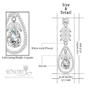 Wedding Earrings for Brides, Cubic Zirconia Leaves Teardrop Bride & Bridesmaid Bridal Earrings for Wedding, 14K White Gold Plated Dangle Earrings for Women, Prom, Pageant, Weddings Mother of The Bride