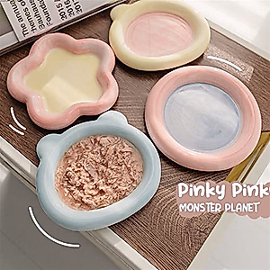 FUUIE Bowls for Food and Water Pet cat Bowl Cute pet Drinking Water Feeding Bowl Ceramic cat Food Dog Food Tableware cat and Dog pet Supplies Accessories (Color : Blue Pink Bear)