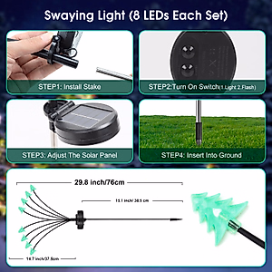 Solar Garden Tree Lights Outdoor Pathway Stake Lights, Christmas Swaying Lights Solar Tree Firefly Lights Waterproof for Yard Porch Graveyard Decor (2Pack)