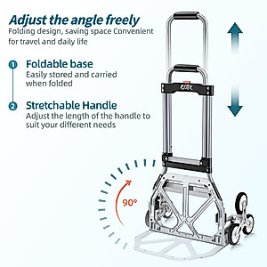 RJTEK 【Upgraded Version】 Stair Climber Hand Truck and Dolly, 220 Lb Capacity Stair Climbing cart Heavy-Duty Trolley Cart Heavy-Duty Luggage cart Stair Dolly Lightweight with Telescoping Handle