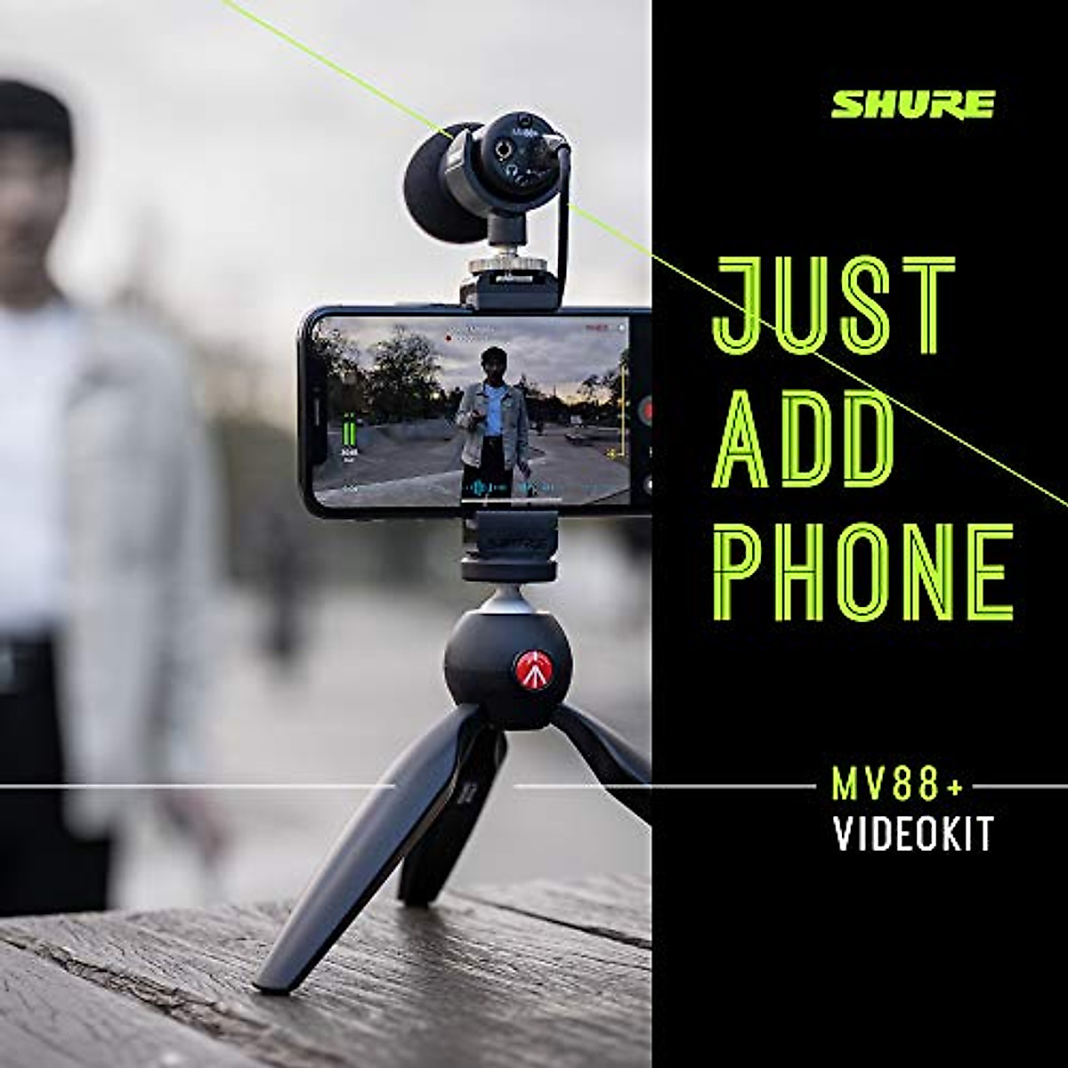 Shure MV88+ Video Kit - Digital Stereo Condenser Microphone for Apple and Android, with Manfrotto PIXI Tripod, Phone Clamp, Mount, iOS and USB-C Cables for Next-Level Compatibility and Connectivity