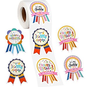 Outus 300 Pieces It's My Birthday Stickers Roll Happy Birthday Badge Stickers for Kids Home Classroom Birthday Gifts Party Decoration