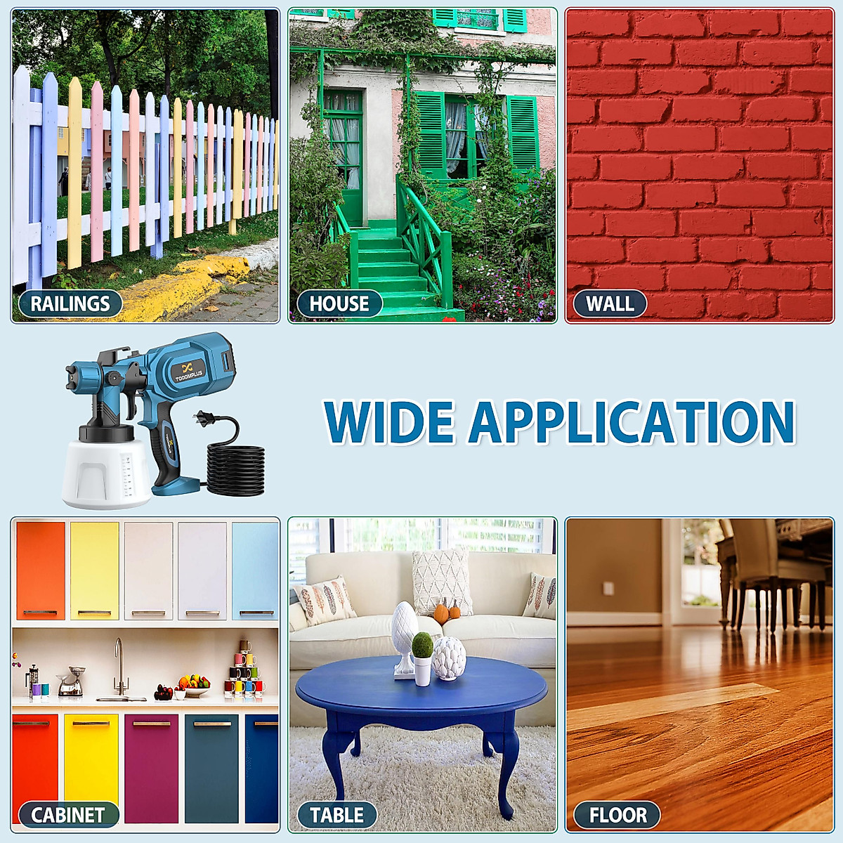 Paint Sprayer, 700W Airless Paint Sprayer, Spray Paint Gun with 5 Copper Nozzles and 3 Patterns, 1400ml High Capacity HVLP Spray Gun, 9.84ft Long Cable, Easy to Clean for Wood, Wall, Furniture, Fence