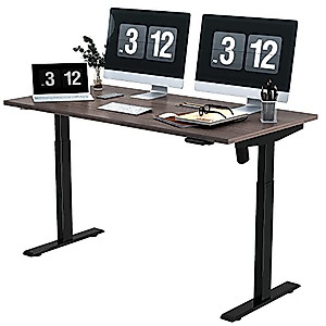 ALFABC Standing Desk 55 x 28 Inch Electric Sit Stand Desk Height Adjustable Stand Up Desk for Home Office, Computer Workstation Office Desk with Whole Board (Black Frame + Walnut Tabletop)