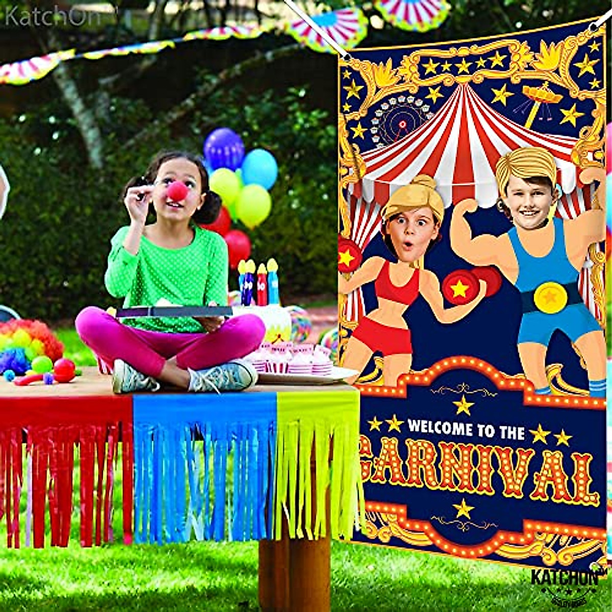 KatchOn, Carnival Photo Booth Backdrop - Large, 72x36 Inch | Carnival Photo Banner for Carnival Theme Party Decorations | Carnival Backdrop, Carnival Decorations for Event | Mardi Gras Decorations