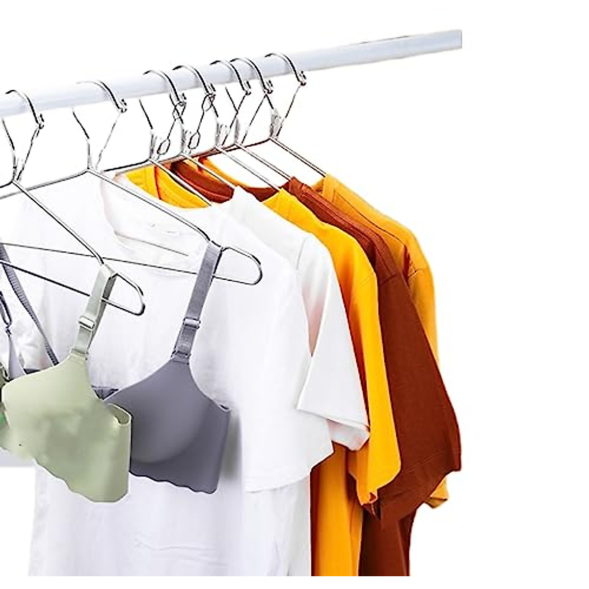 16.5” Wire Hanger 4mm Lockable Hangers 10Pack Stainless Steel Slim Thin Heavy Duty Windproof Lock Hook Metal Space Saving Clothes Hotel Hangers Silver (10)
