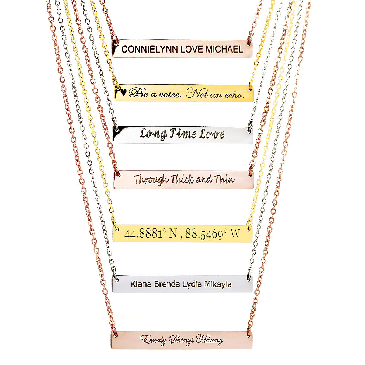 Lazycat Personalised Simple Blank Long Bar Necklace,Can Be Custom The Name Necklace