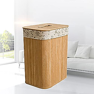 DOITOOL Clothes Basket Bamboo Practical Clothes Basket Creative Bamboo Basket Cover Clothes Basket Folding Clothes Basket