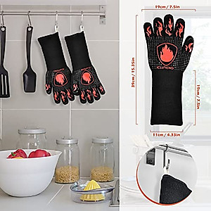 ELUTENG BBQ Long Gloves 1472℉ Heat Resistant Grilling Glove Silicone Non-Slip Oven Heatproof Longer Kitchen Washable Gloves for Barbecue, Cooking, Baking, Camping Fire Pit Black