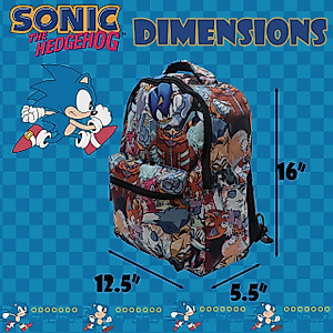 AI ACCESSORY INNOVATIONS Sonic The Hedgehog for Boys & Girls, Anime School Bag with Front & Side Pockets, Durable Nylon Gaming Bookbag with Padded Top Handle, Adjustable Straps