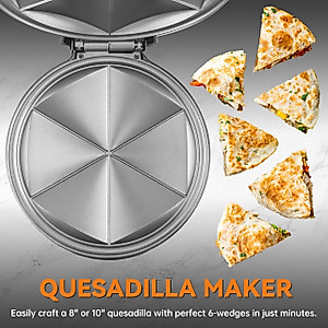 Baker's Friend Electric Quesadilla Maker with Extra Stuffing Design, 9.5 Inch with Easy Slice 6 Wedge, Non Stick Surface, Non-Slip Feet, Grilled Cheese Maker Machine, Graphite Black