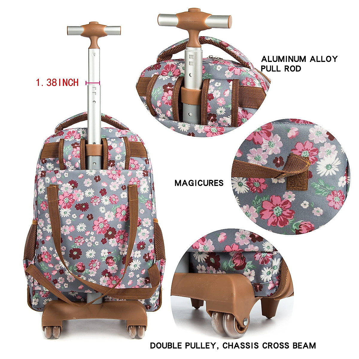 Jasminestar Rolling Backpack 18 inch Wheeled Kids Backpack with Lunch Bag and Pencil Case for Boys and Girls