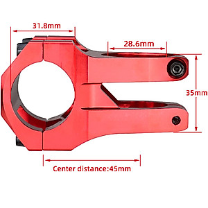 MTB Stem 31.8 45mm Mountain Bike Stem 0 Degree Short Handlebar Stem MTB Head Stem for Most Bicycle, Road Bike, BMX, Fixie Gear, Cycling Red